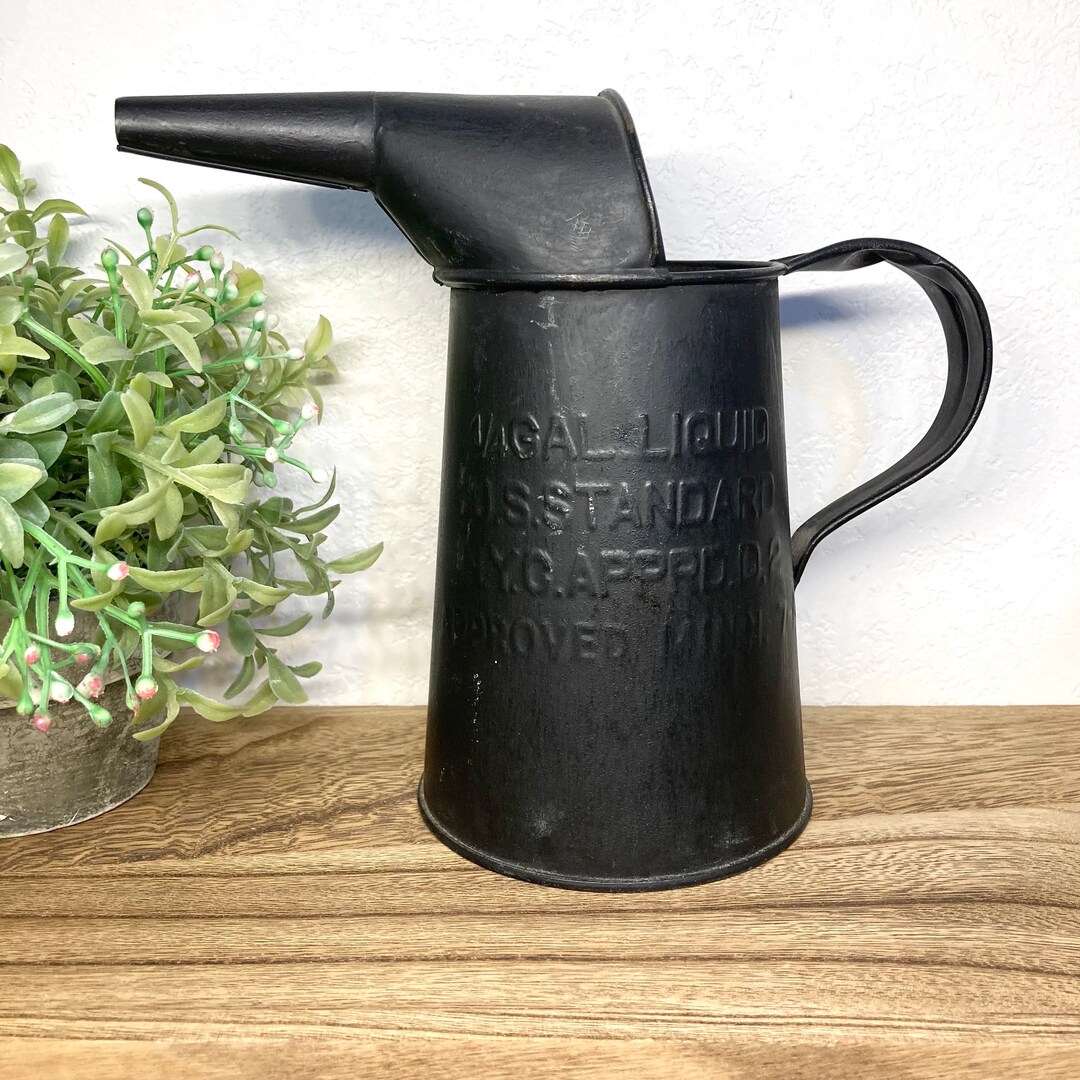 Vintage Primitive 1/4 Gallon Liquid US Standard Tin Oil Can 7 Tall No ...