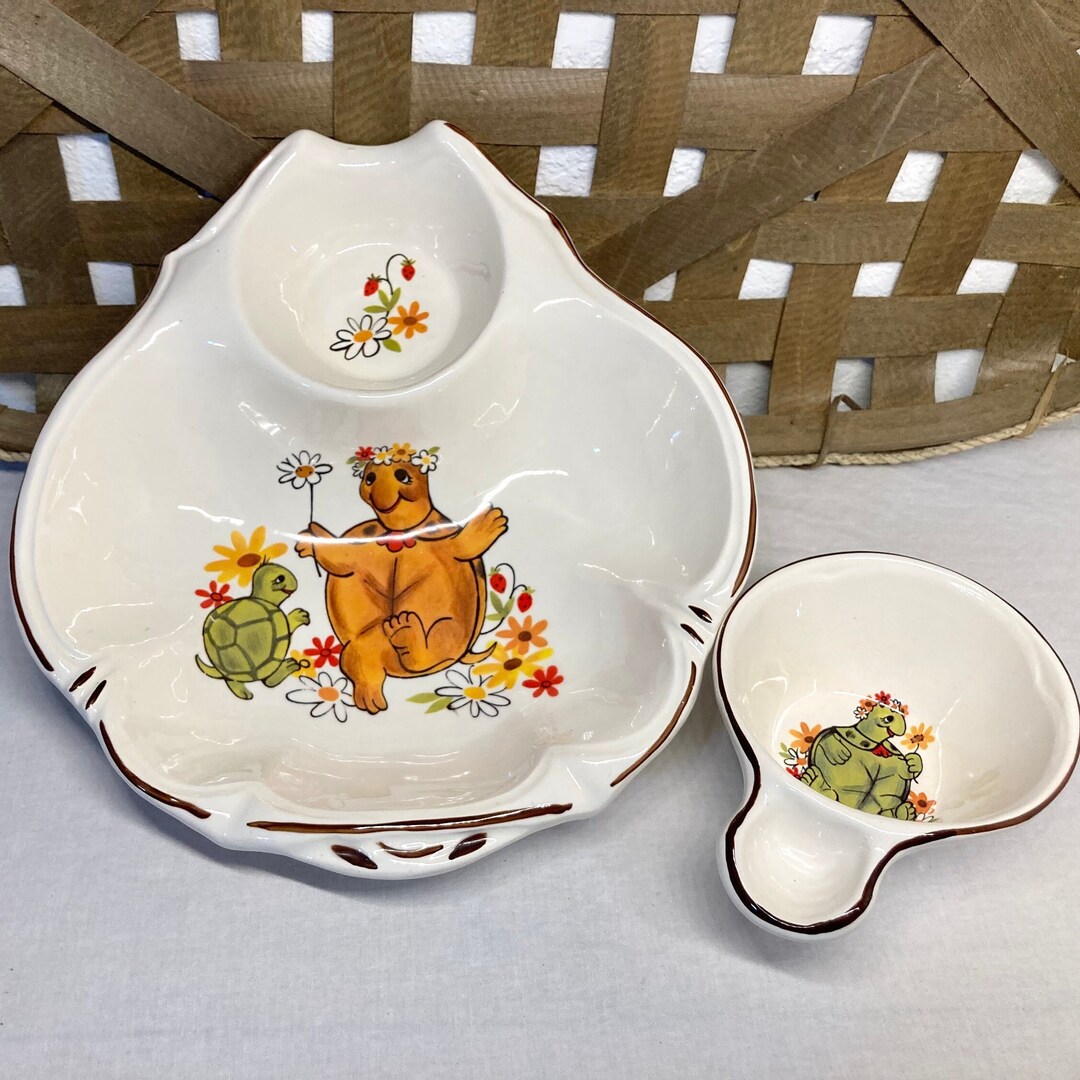 Rare Vintage California Original Pottery Tortoise Chip and Dip Serving ...