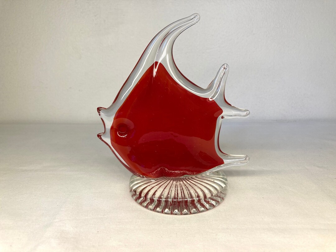 Mid Century Modern Red Glass Fish - Etsy