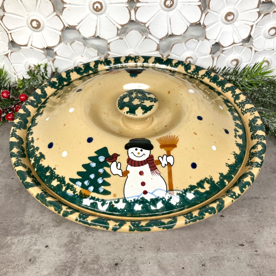 LTD Limited Spongeware Christmas Snowman Pie Dish W/ Lid 9 - Etsy