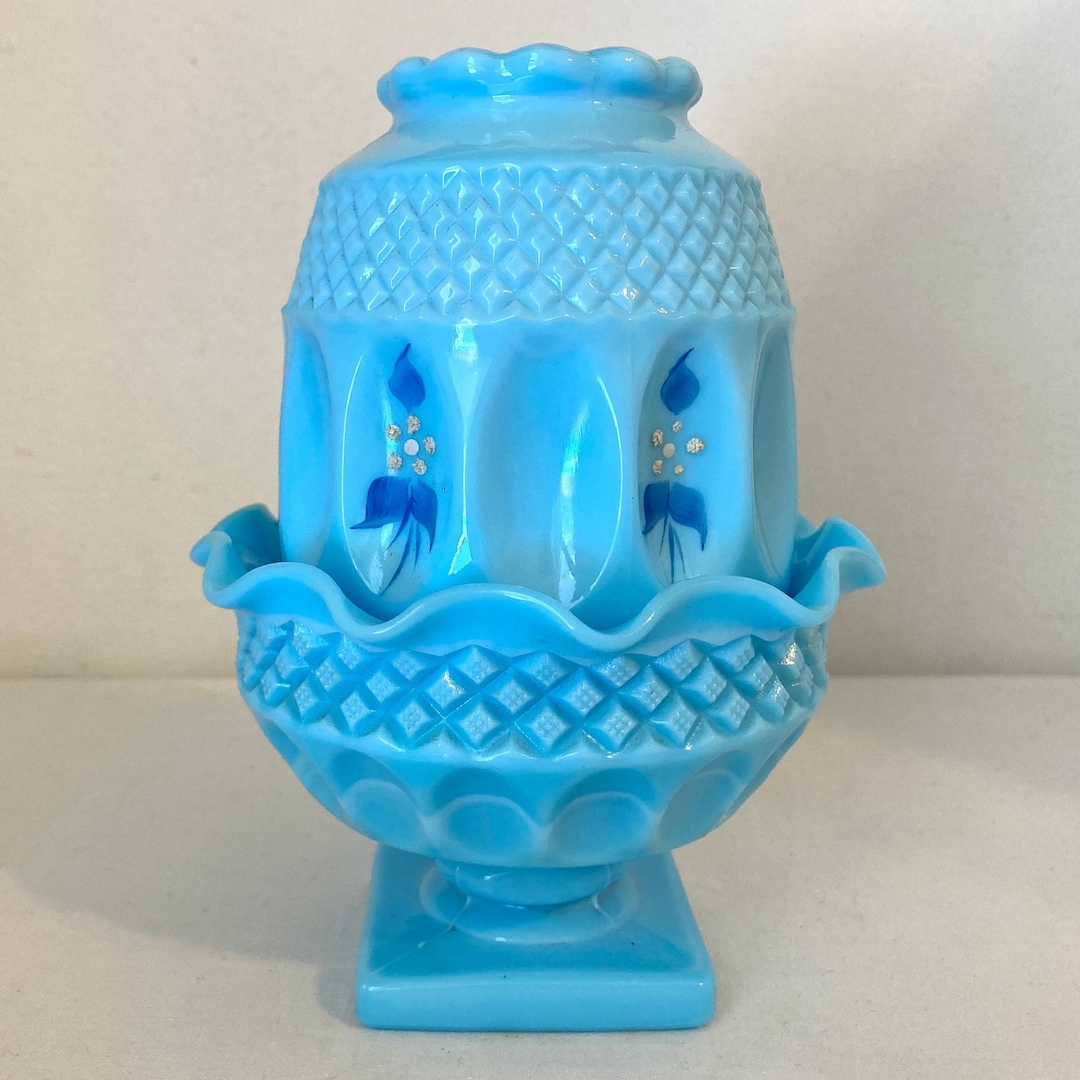 Westmoreland Hand Painted Blue Milk Glass Fairy Lamp Light - Etsy
