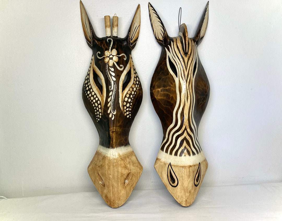 Safari Tribal Animal Masks Hand Caved Wood Set of 2 - Etsy