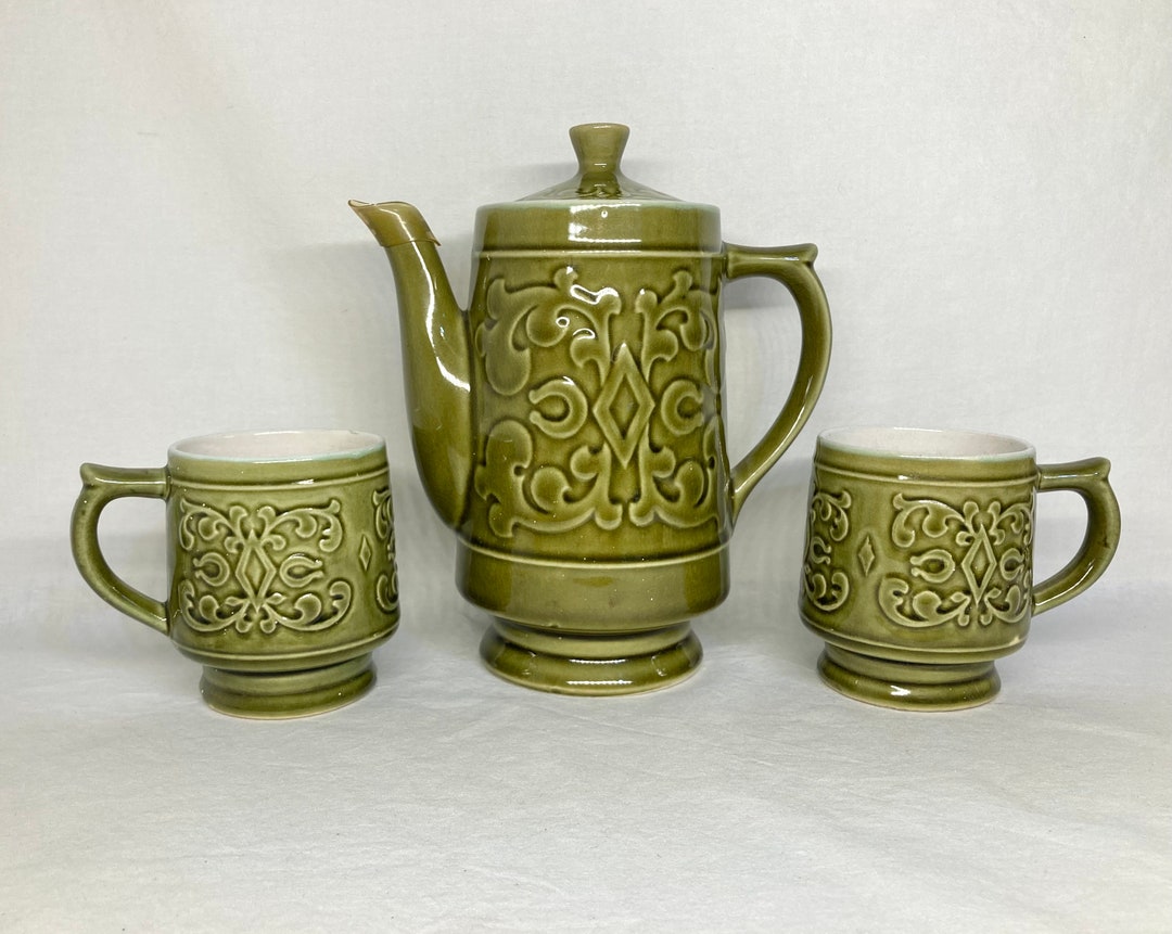 Vintage Japan Mid Century Modern Green Tea Set 2 Tea Cups & Teapot - Etsy