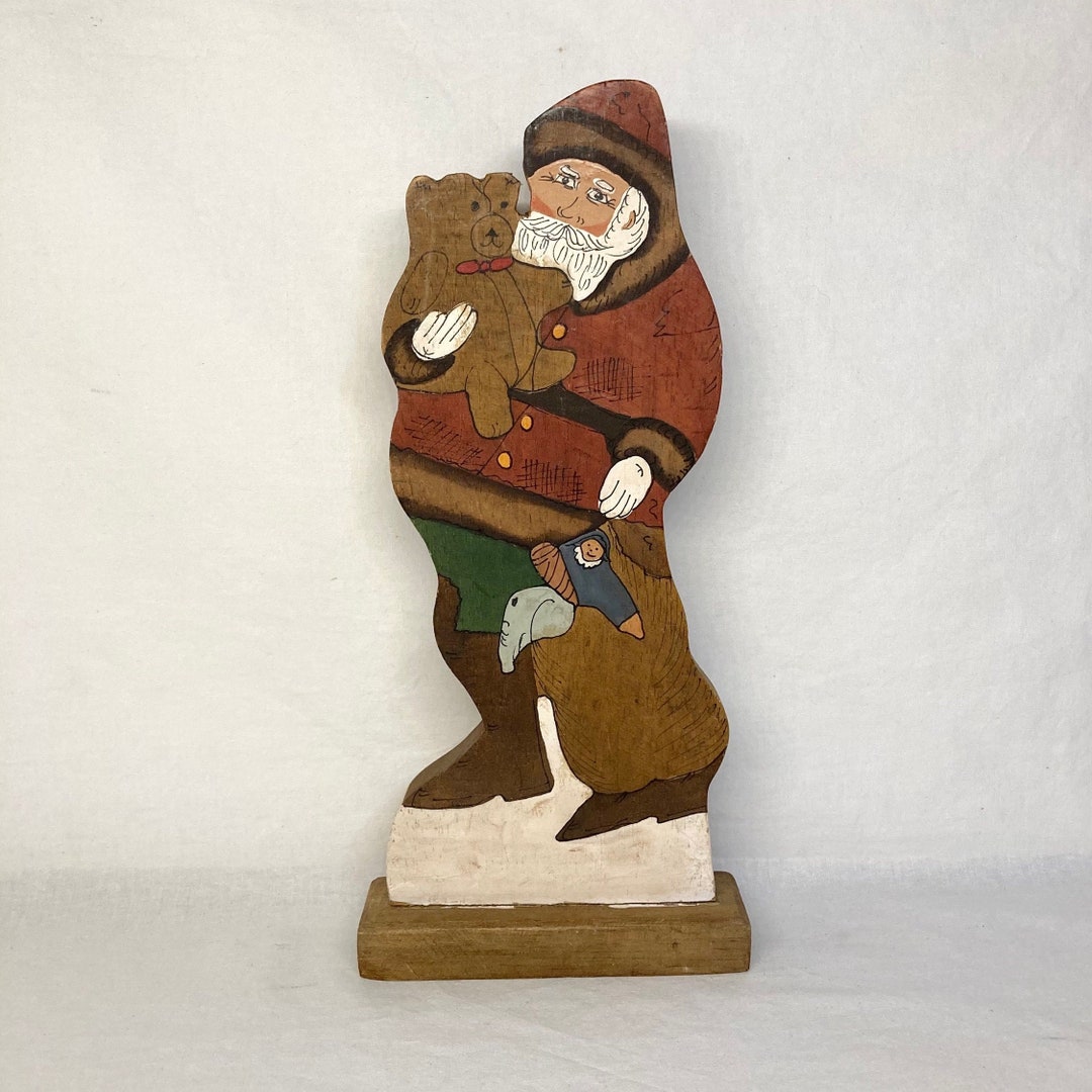 Vintage Handmade Wooden Santa Figurine 12 - Etsy