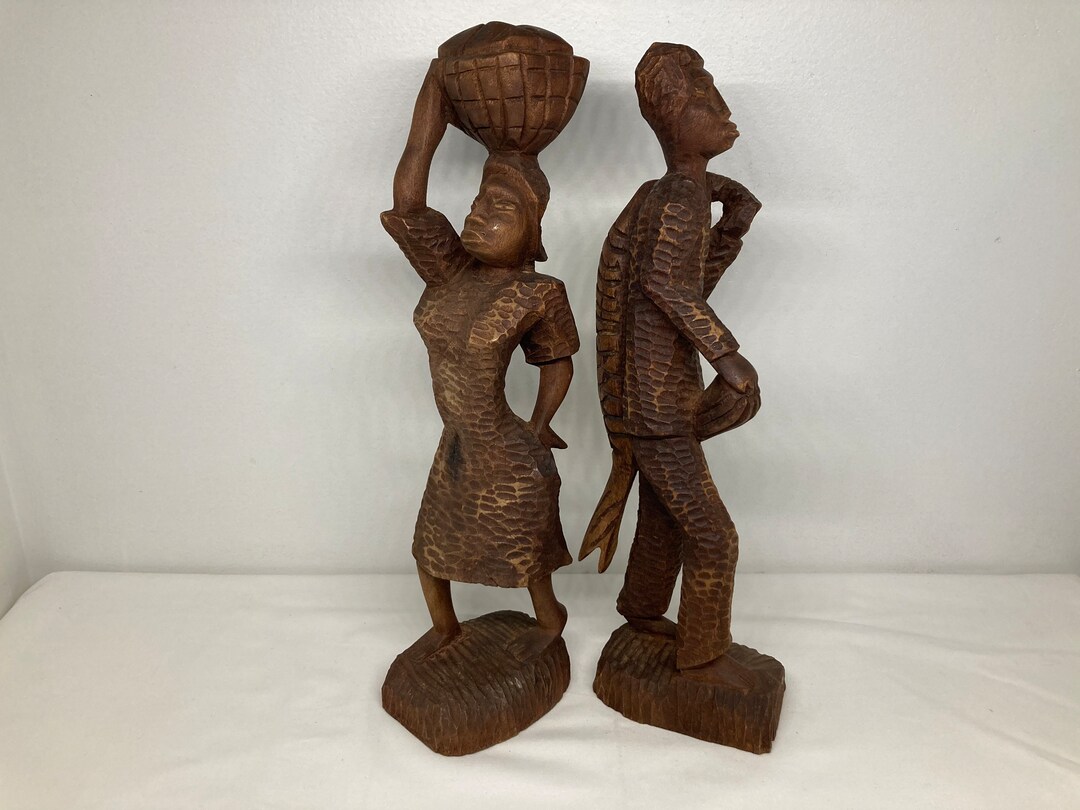 Vintage Pair of Hand Carved African Wooden Sculptures - Etsy