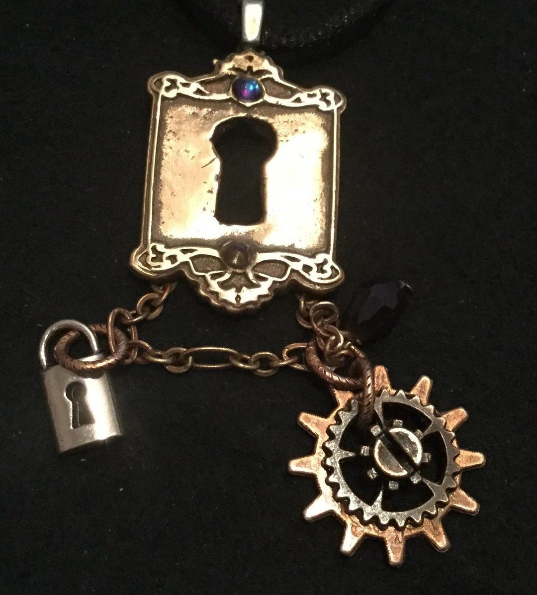 B80 STEAMPUNK Pendant, Fantasy, Keyhole, Bronze, Cogs, Wheels, Watch ...