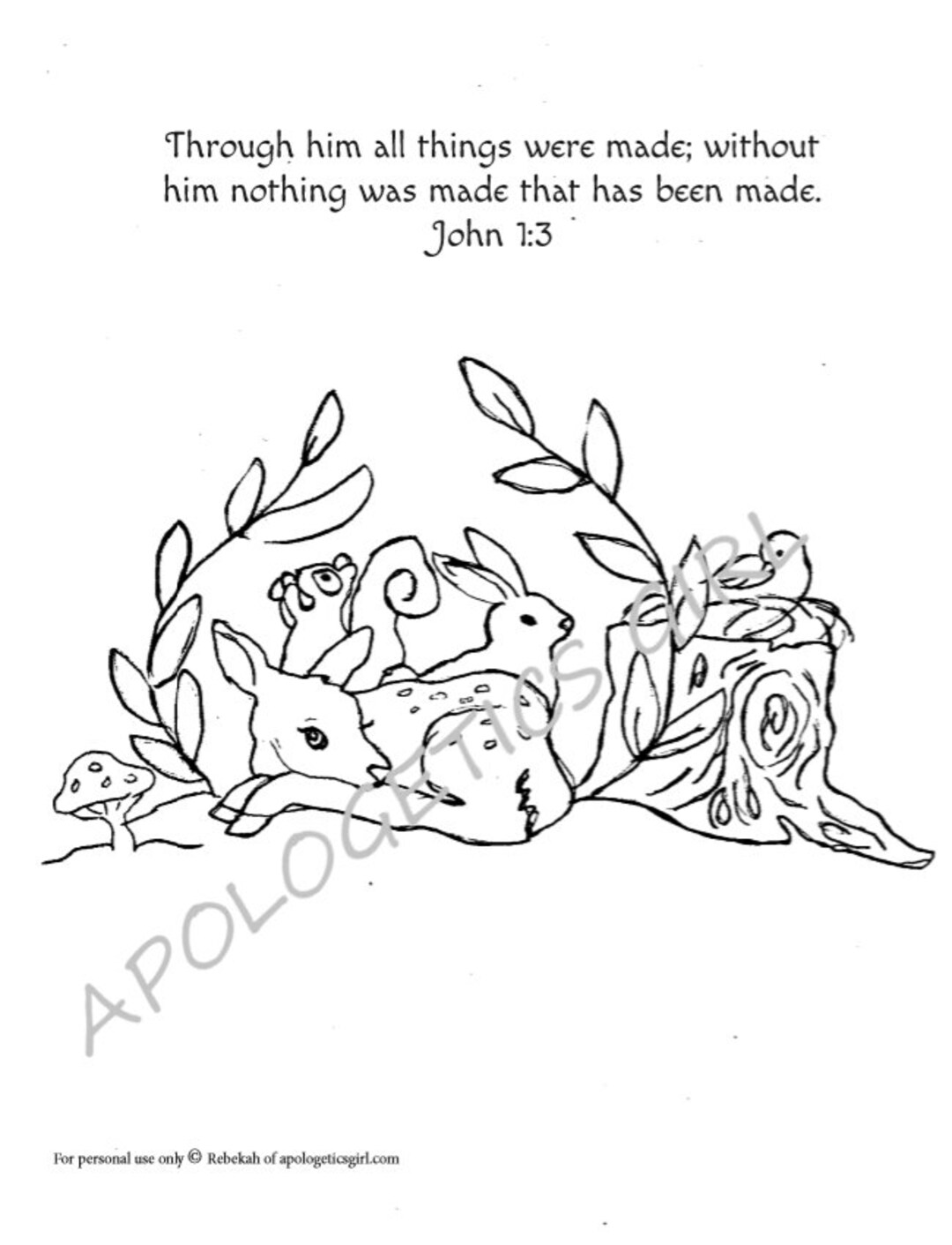 Printable Coloring Page! Whimsical Deer Woodland Animals, Bunny ...