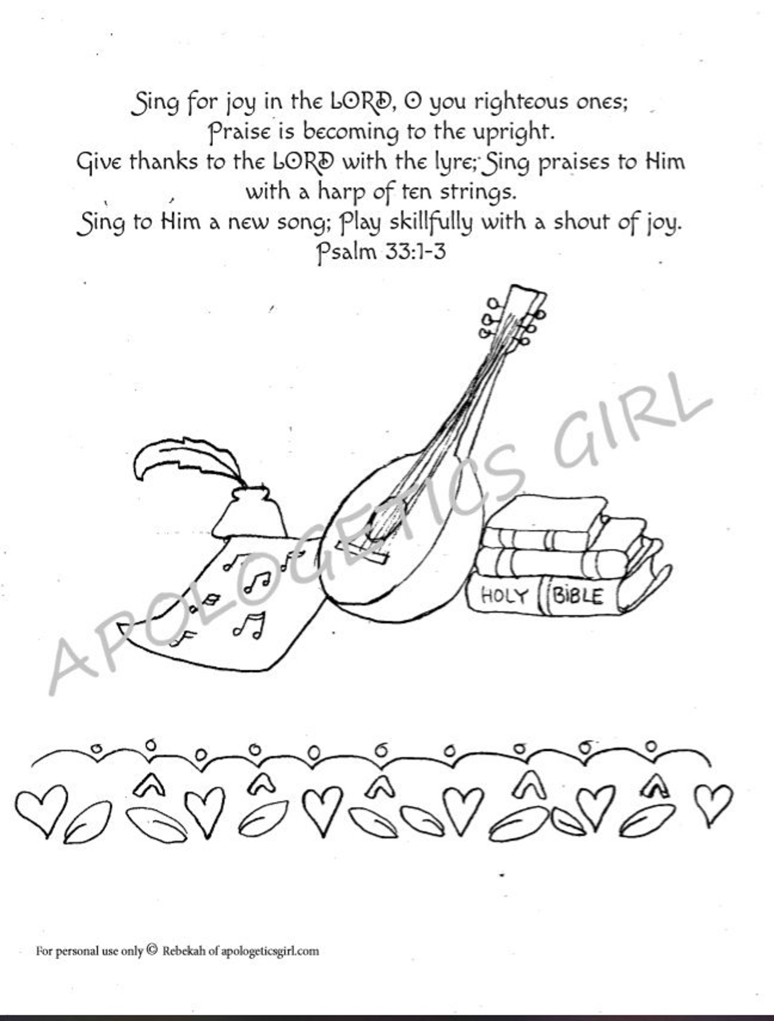 Coloring Page! Printable, Instant Download, Music, Instruments, Bible ...