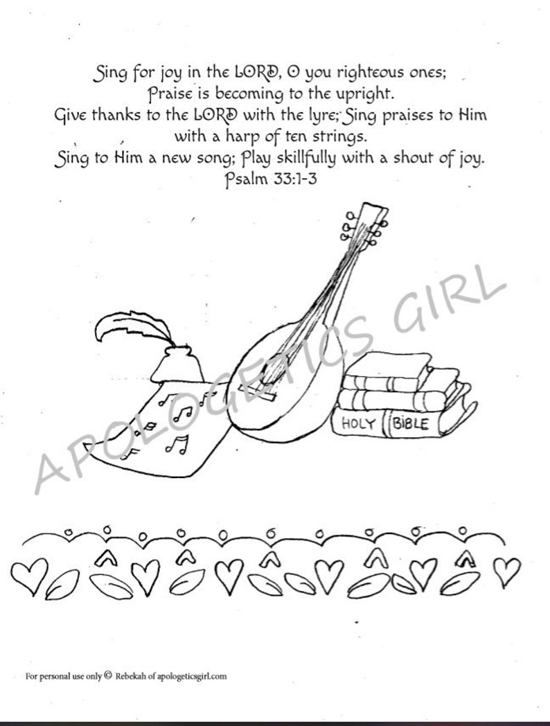Coloring Page! Printable, Instant Download, Music, Instruments, Bible ...