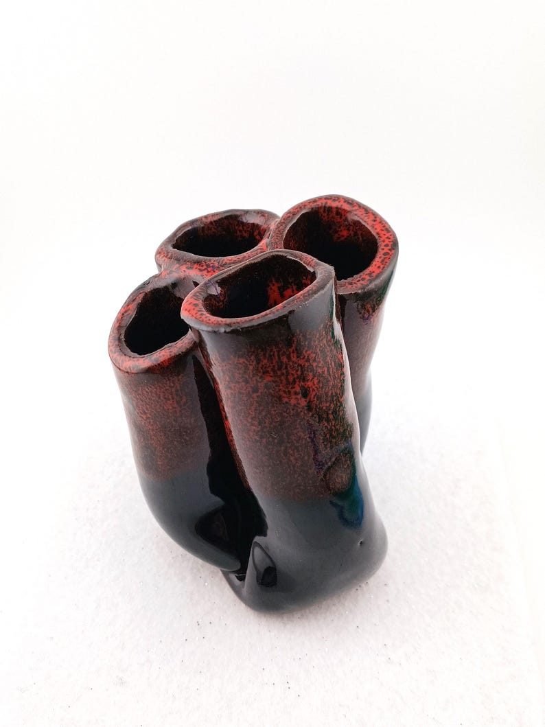 Vintage Mud Place Pottery 4 Finger Stem Spout Vase With Drip Glaze ...