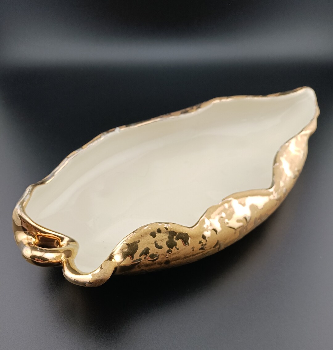 Vintage Weeping Gold and China Slipper Shaped Dish - 24k Gold Made in ...