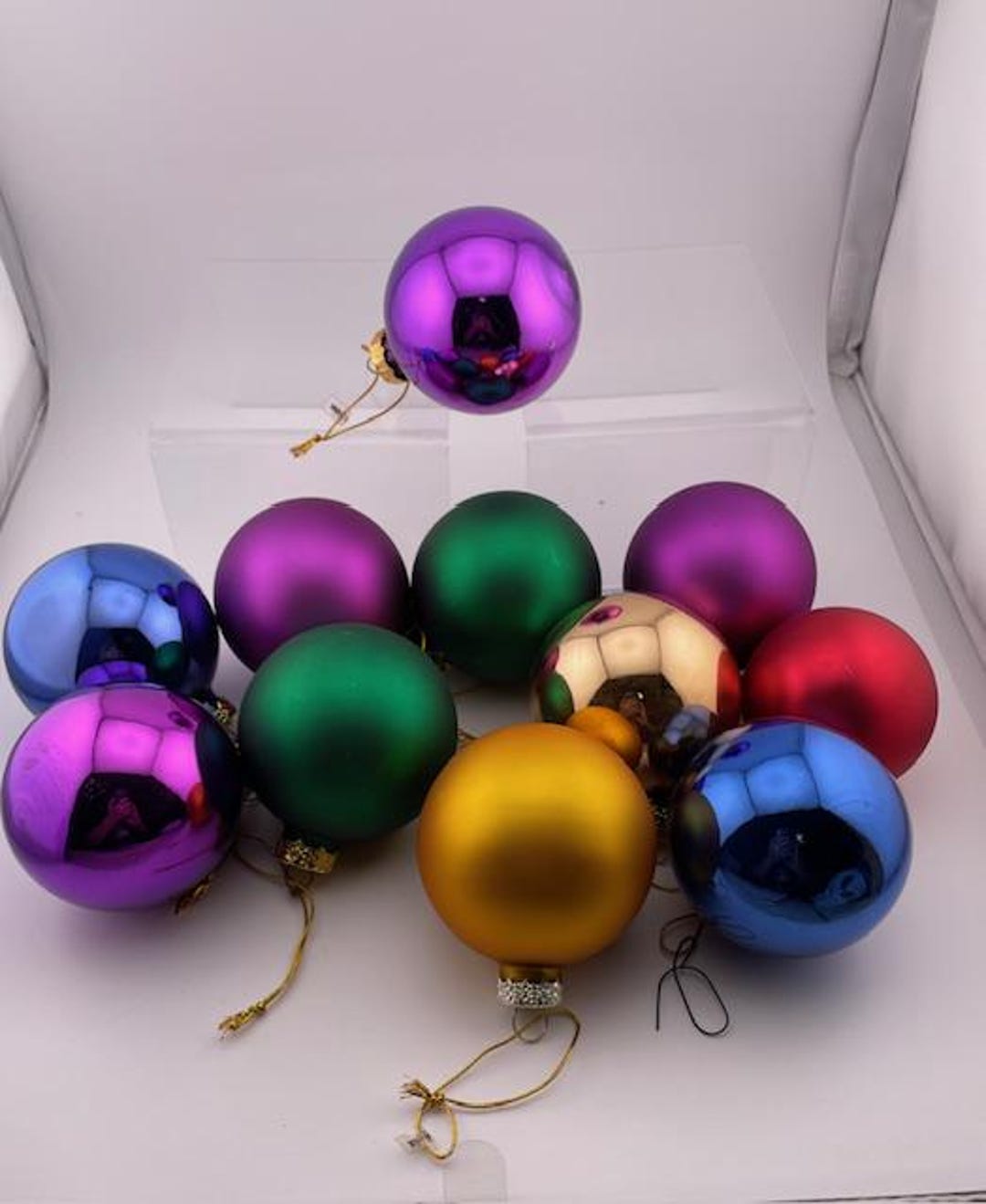 Assorted Shiny Bulb & Matte Ornaments Blue, Purple, Red, Gold, Magenta ...