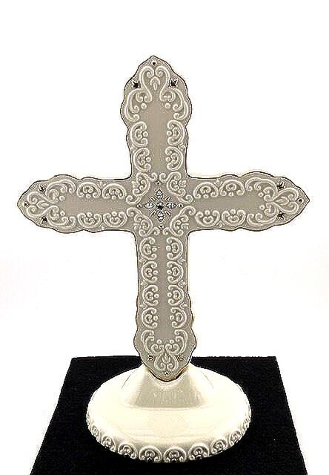 Beautiful Ceramic White Cross on Stand With Rhinestones - Embossed ...