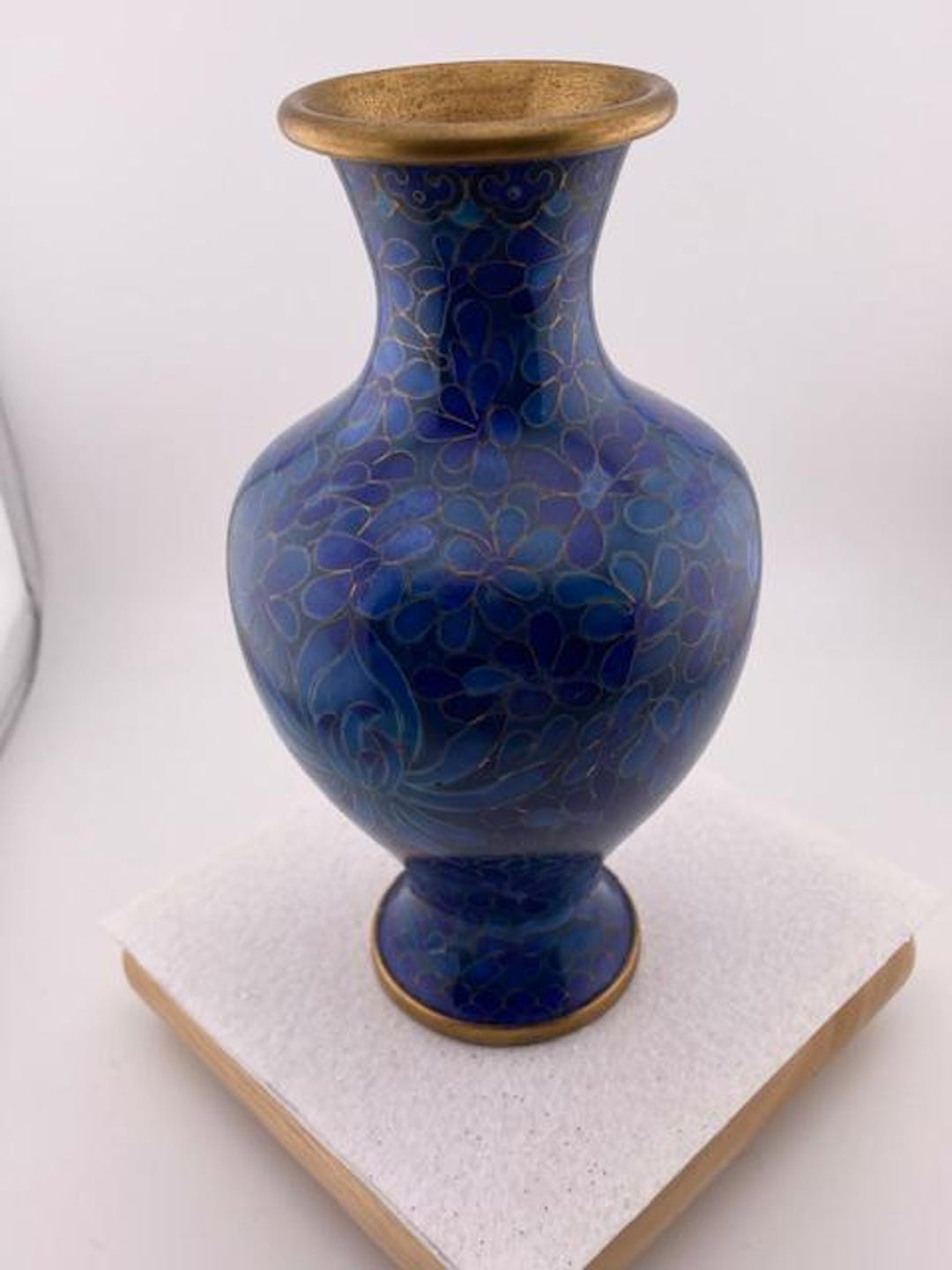 Vintage Jingfa Style Cloisonne Vase - Blue Floral Vase With - Gold ...