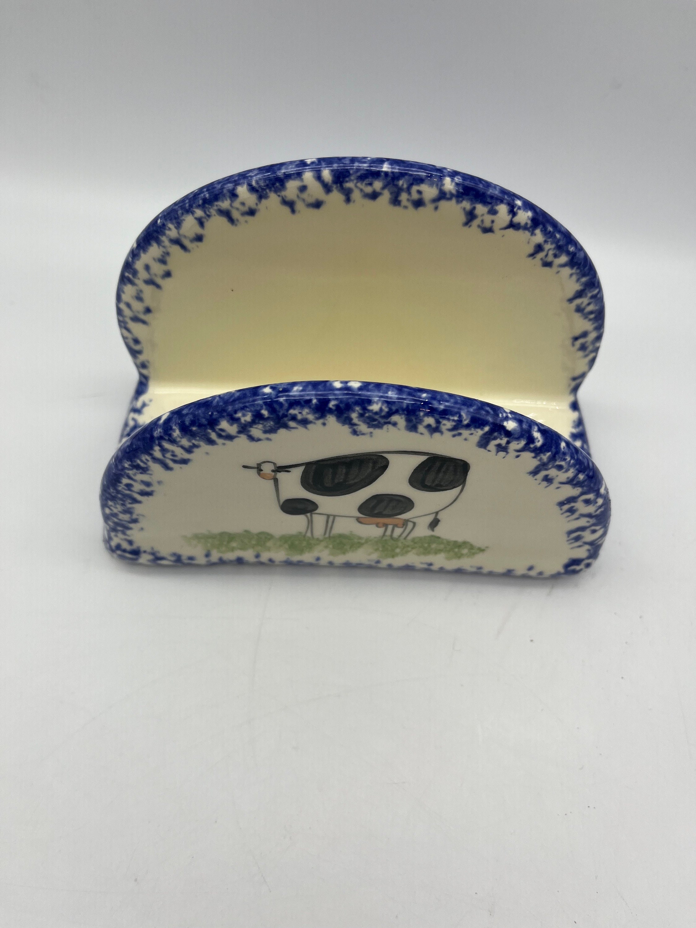 Molly Dallas Co Spatterware 4 Piece Set Blue/white Napkin Holder ...