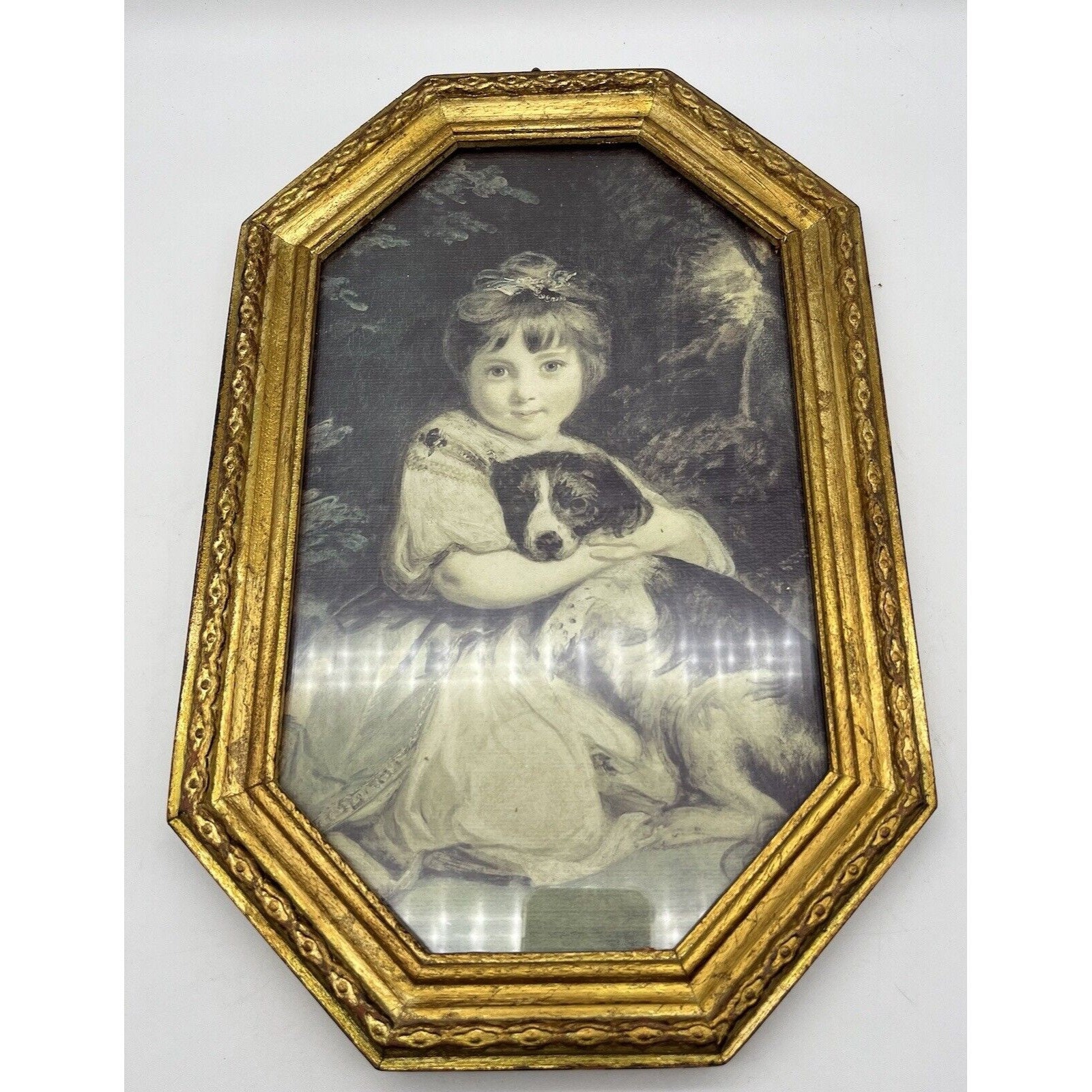 1960s-70s Repro Little Girl & King Cavalier Spaniel Made ITALY Gilt ...