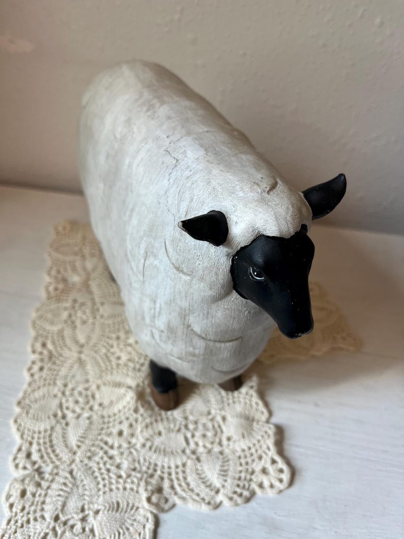 Folk Art Sculptured Lamb Sheep, Black White, 11 Long 7 Tall, Small Chip ...