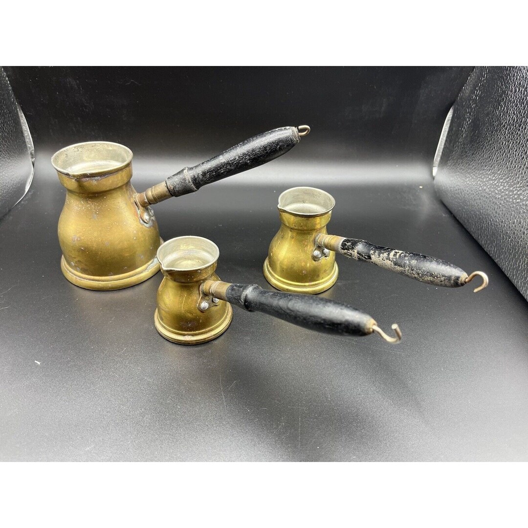 Brass Melting Pots Lot 3 Coffee Pouring Vessel Wood Handle Varies Sizes ...