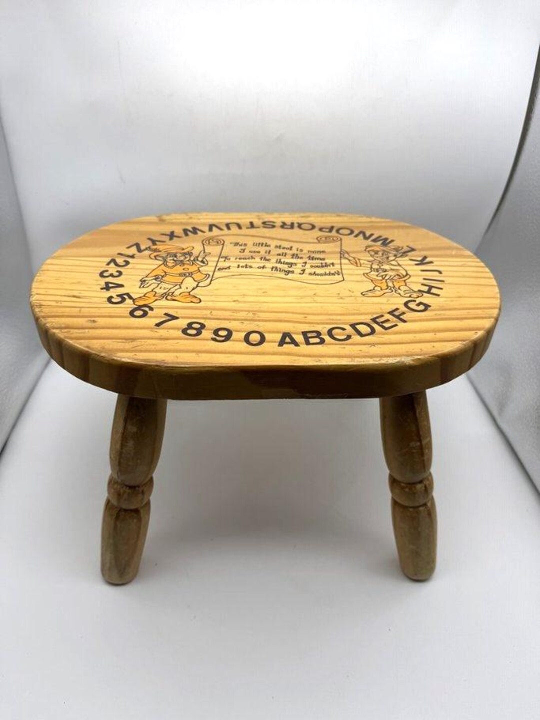 Wooden Child's Alphabet ABC Stepping Stool Elves Poem Rustic Primitive ...