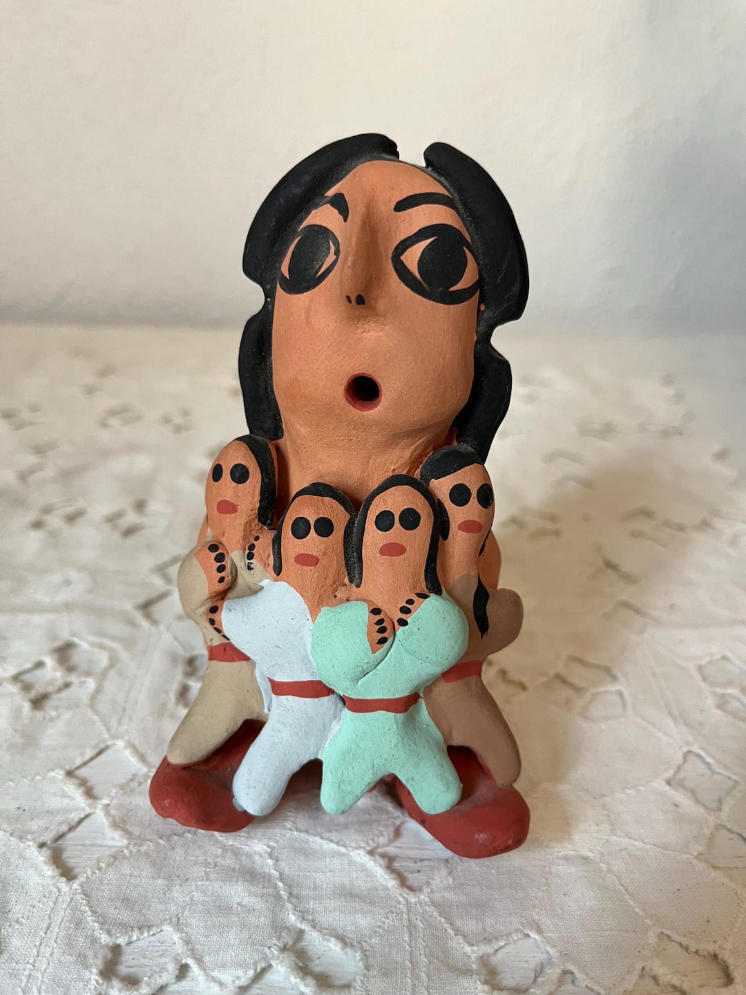 Native American 4" Tall Storyteller Clay Figurine With 4 Kids Signed GB ...
