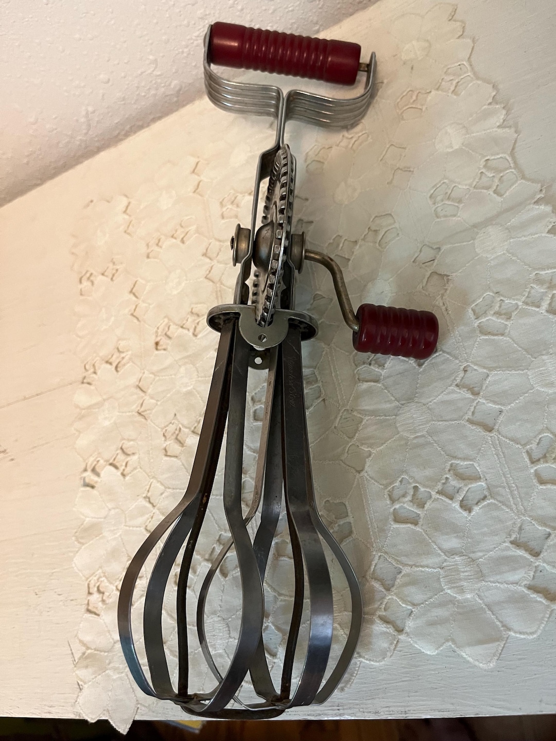 EKCO 12" Hand Mixer Egg Beater Red Bake Lite Handles Stainless Steel ...