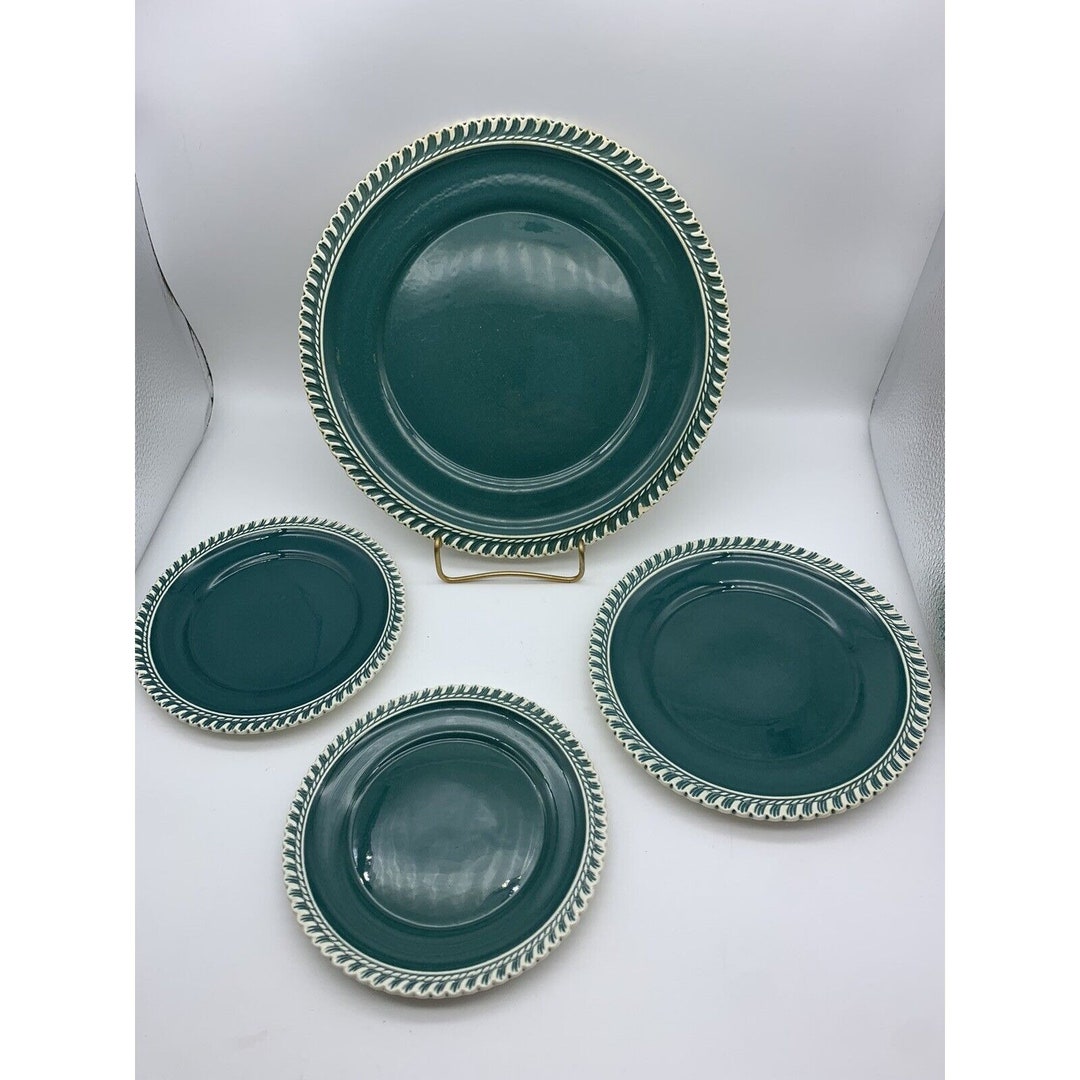 Vintage HARKER WARE Pottery pate Sur Pate Teal Green Plates Lot 4 ...