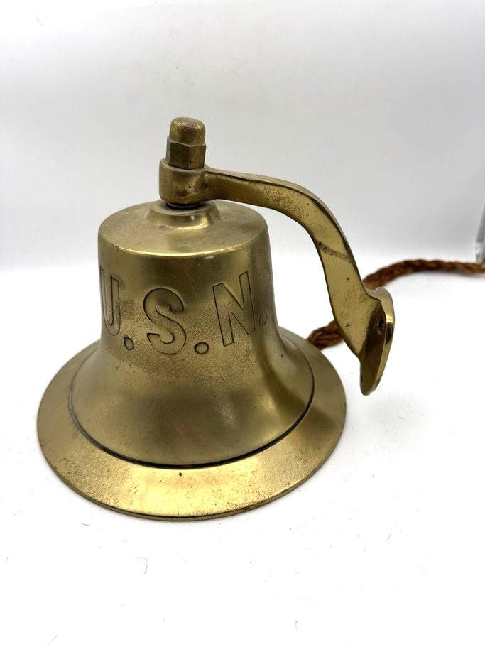 Vintage U.S. Navy Brass Bell Nautical Ship 7 1/2 W X 6 1/2 T Heavy Wall ...