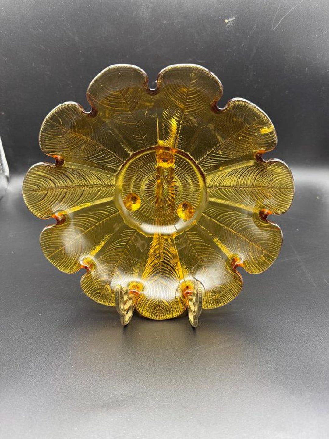Vintage Amber Glass Bowl, Feather Design, MCM 3-footed Candy Dish - Etsy