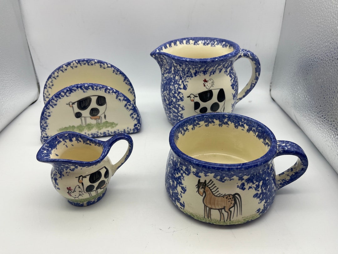 Molly Dallas Co Spatterware 4 Piece Set Blue/white Napkin Holder ...