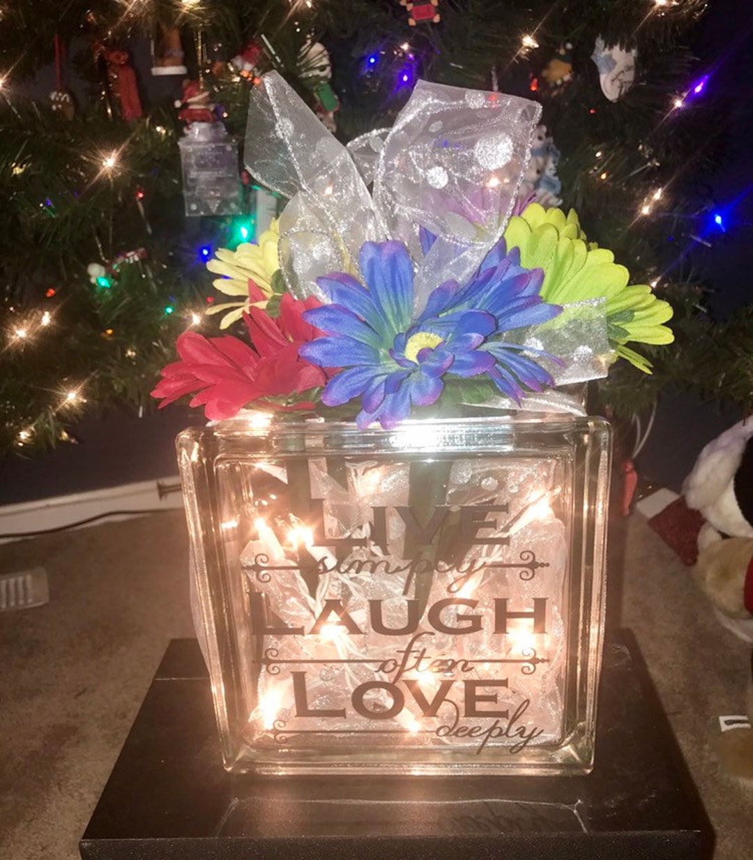 Custom Lighted Glass Cube Centerpiece - Etsy