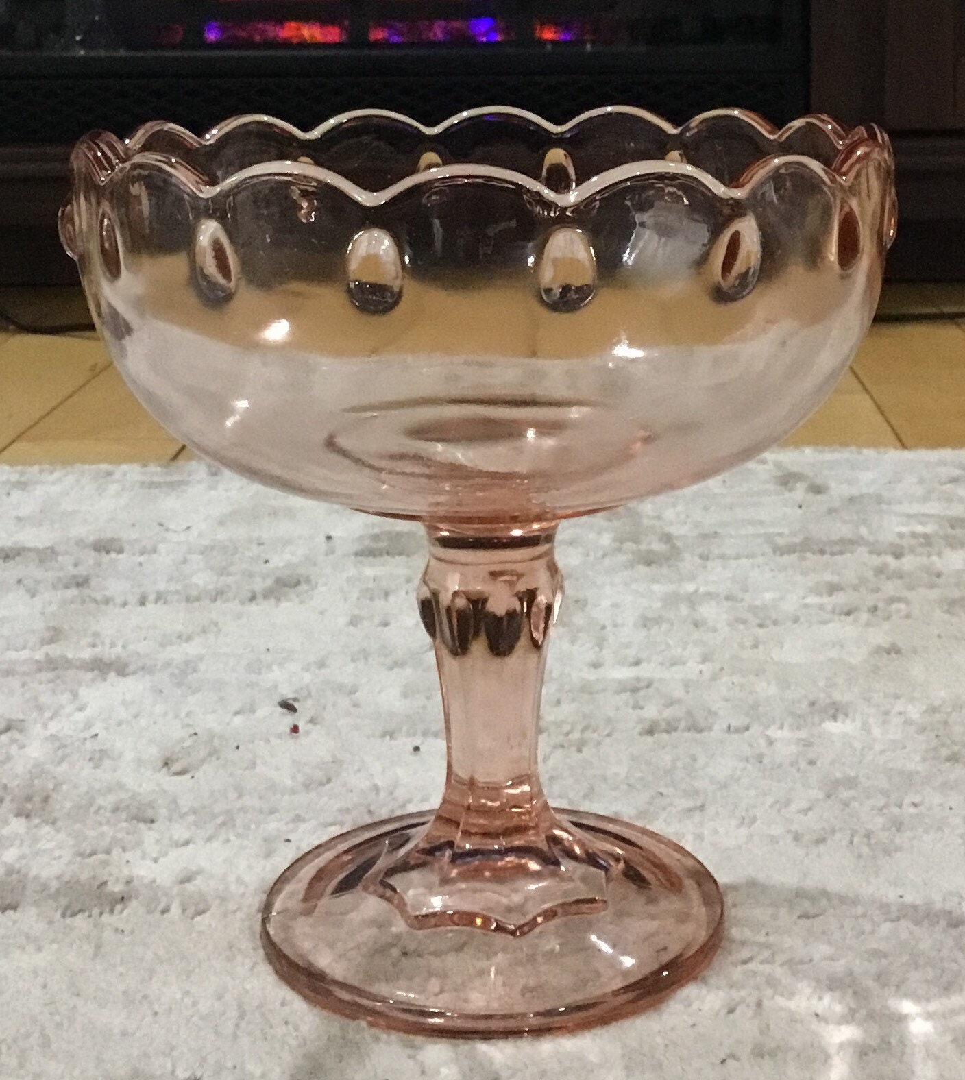 Pink Depression Glass Pedestal Bowl Etsy