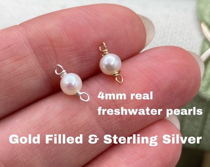 Set of 5 X Gold Filled or Sterling Silver 4mm Round Real Freshwater ...