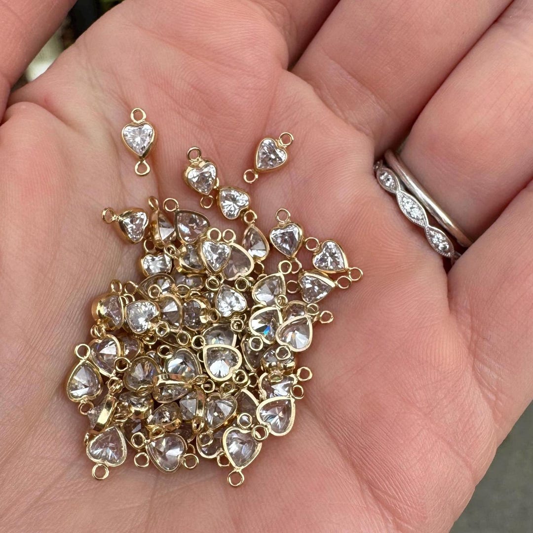 Heart Connectors - Set of 2 X 14kt Gold Filled 4mm CZ Diamond Links ...