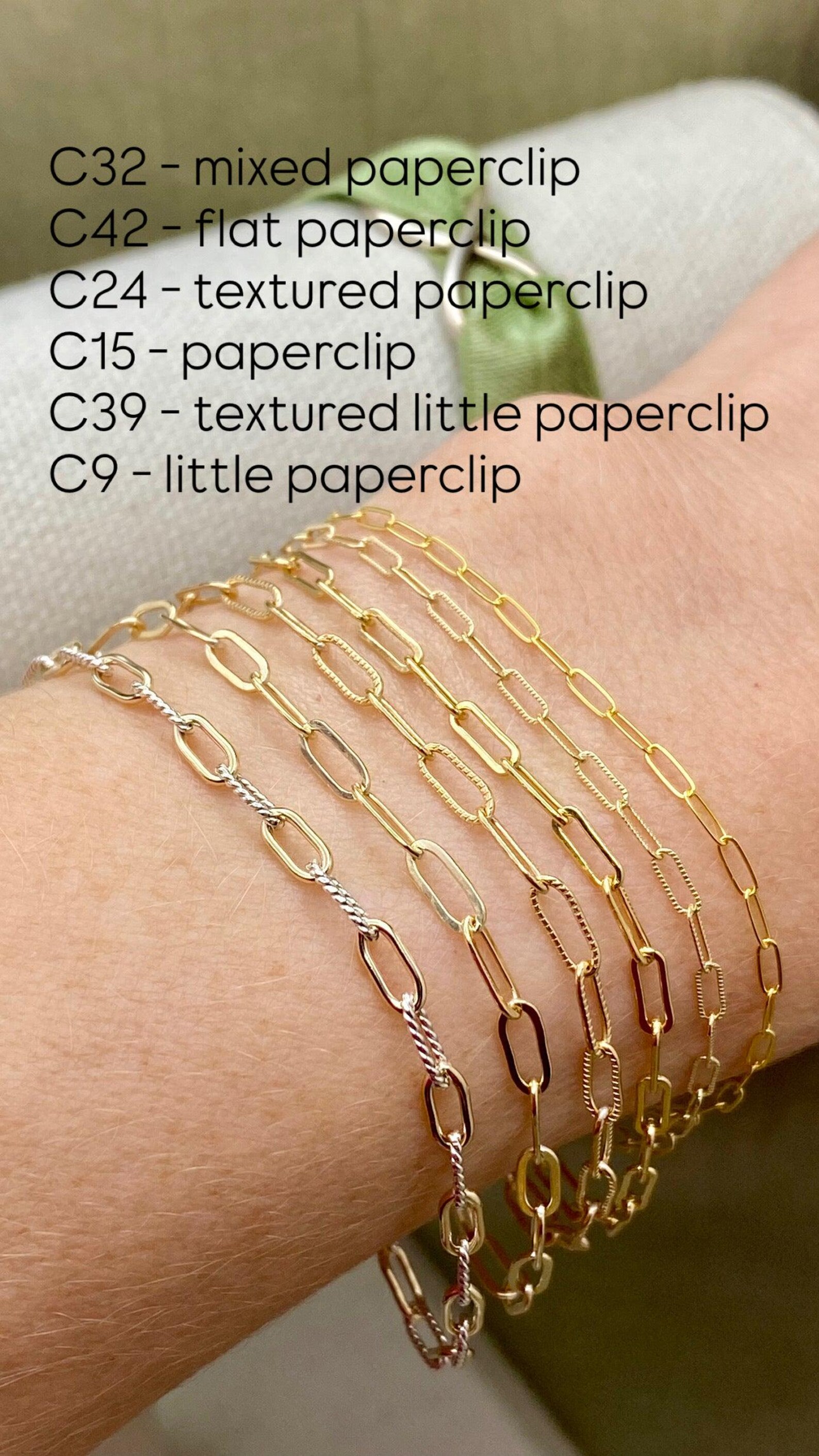 Textured Paperclip - Chain by the Foot - Sterling Silver and 14kt Gold ...