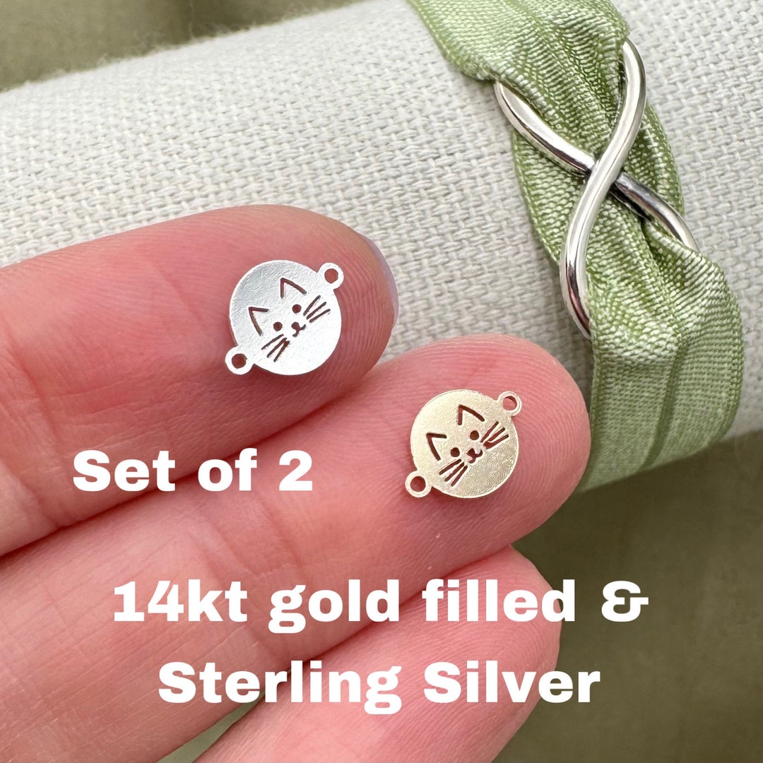 Set of 2 X 14kt Gold Filled or Sterling Silver Cat Face Connectors ...