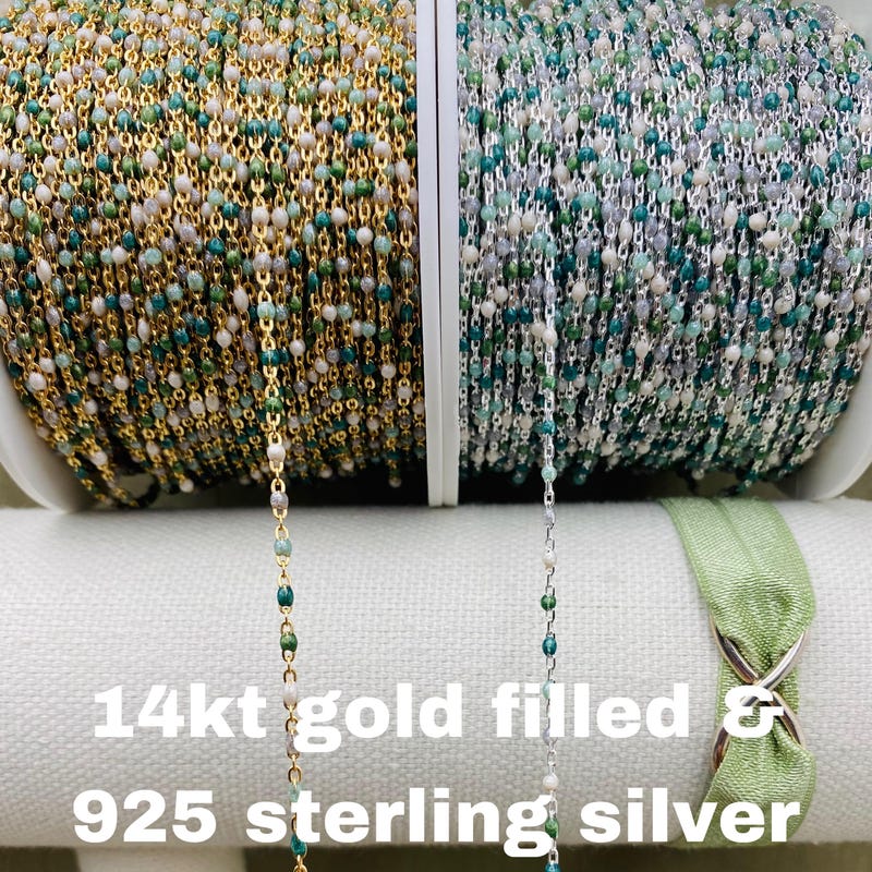 Silver Green Enamel Chain - Etsy