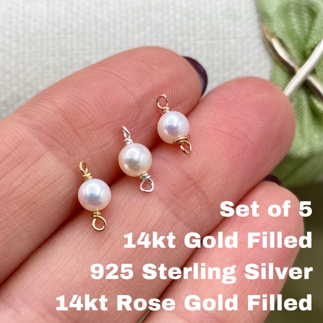 Set of 5 X Gold Filled or Sterling Silver 4mm Round Real Freshwater ...