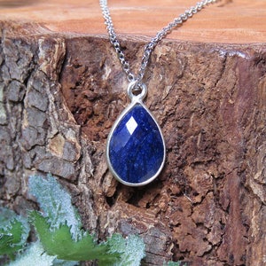 Teardrop Sapphire Necklace, Genuine Raw Dark Blue Sapphire Teardrop ...