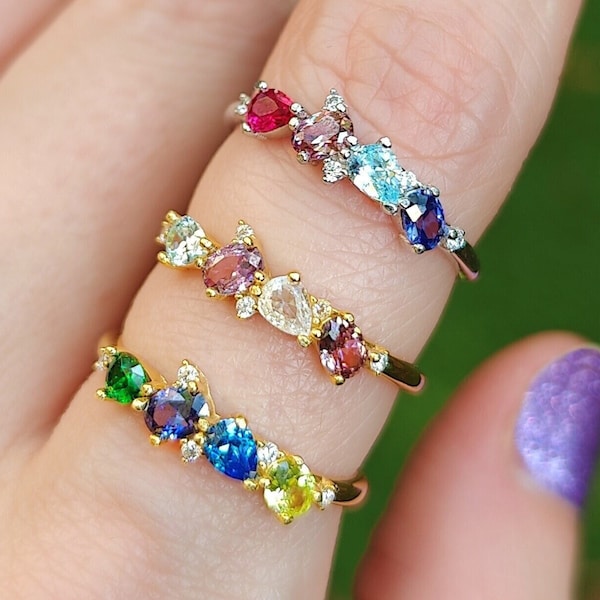 Genuine Birthstone Mothers Ring Etsy