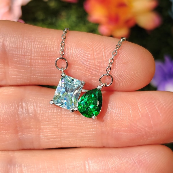 Two Birthstone Necklace - Etsy