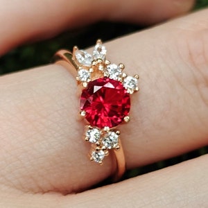 Ruby Ring, Vintage Red Ruby Ring, Cluster Brilliant Ruby Ring,round Red and Pink Ruby Ring ...