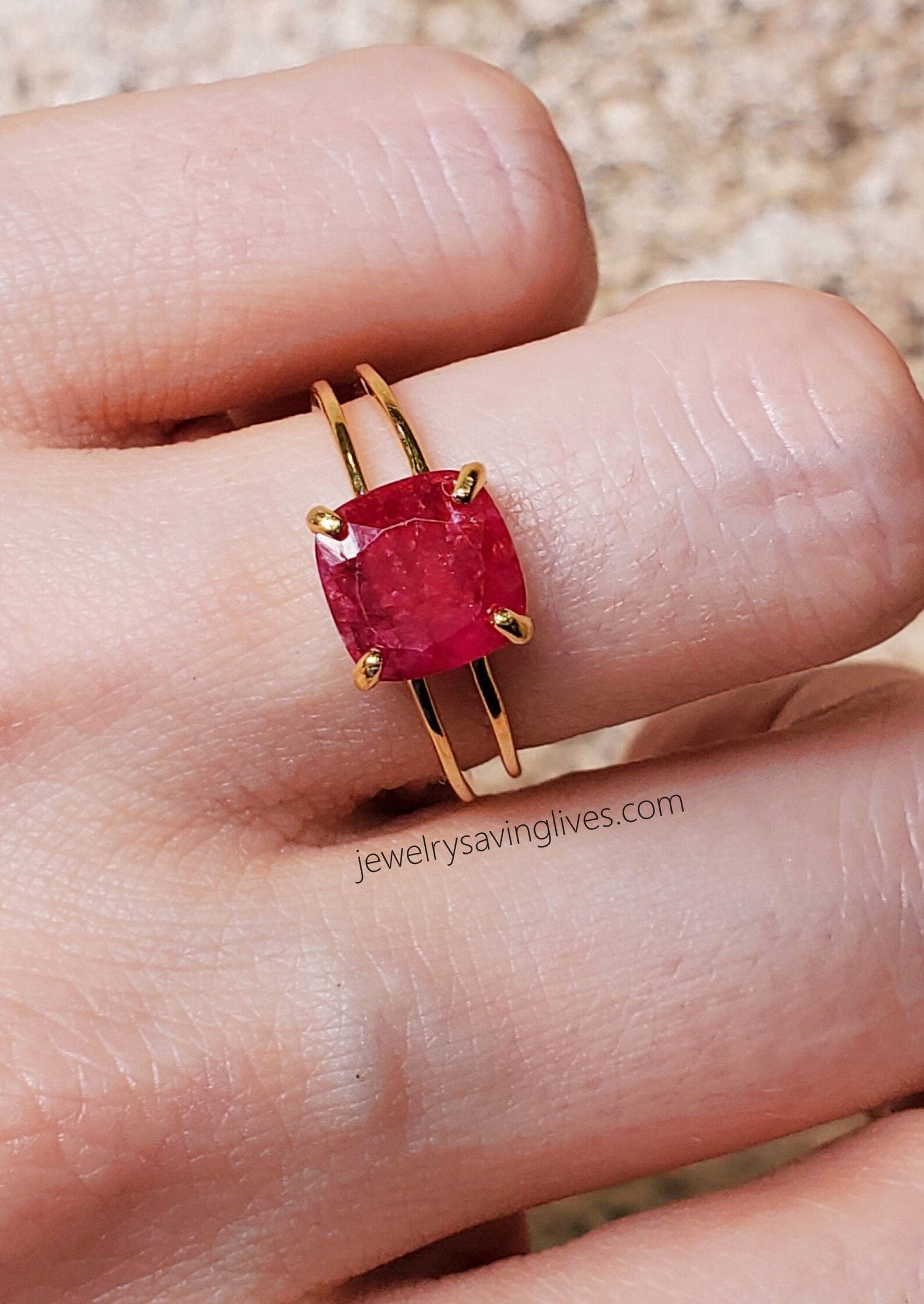 Raw Ruby Double Band Ring Genuine Earth Mined Ruby Ring With | Etsy