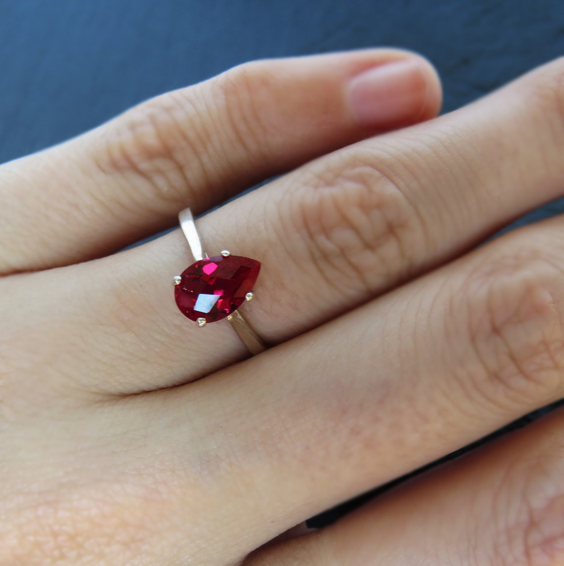 Teardrop Ruby Ring deep red teardrop ruby faceted engagement | Etsy