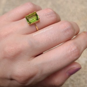 Peridot Ring Emerald Cut, Peridot Ring Set in Sterling Silver, Unique ...