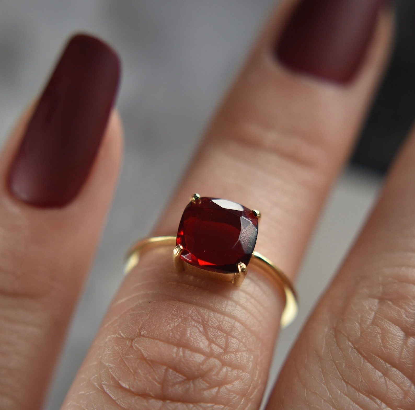 Garnet Ring Square Garnet Ring January Birthstone Ring - Etsy