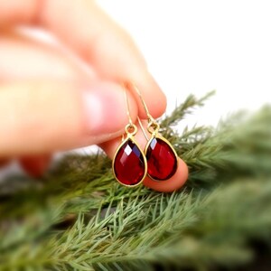 January Birthstone Earrings, January Garnet Dangle Earrings, Red Garnet ...