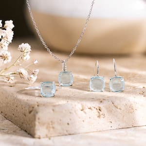 Aquamarine Necklace, Square Natural Aquamarine Necklace, Light Blue ...