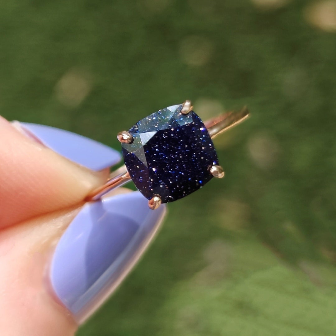 Blue Sandstone Ring, Blue Sandstone Ring in Silver, Unique Black Galaxy ...