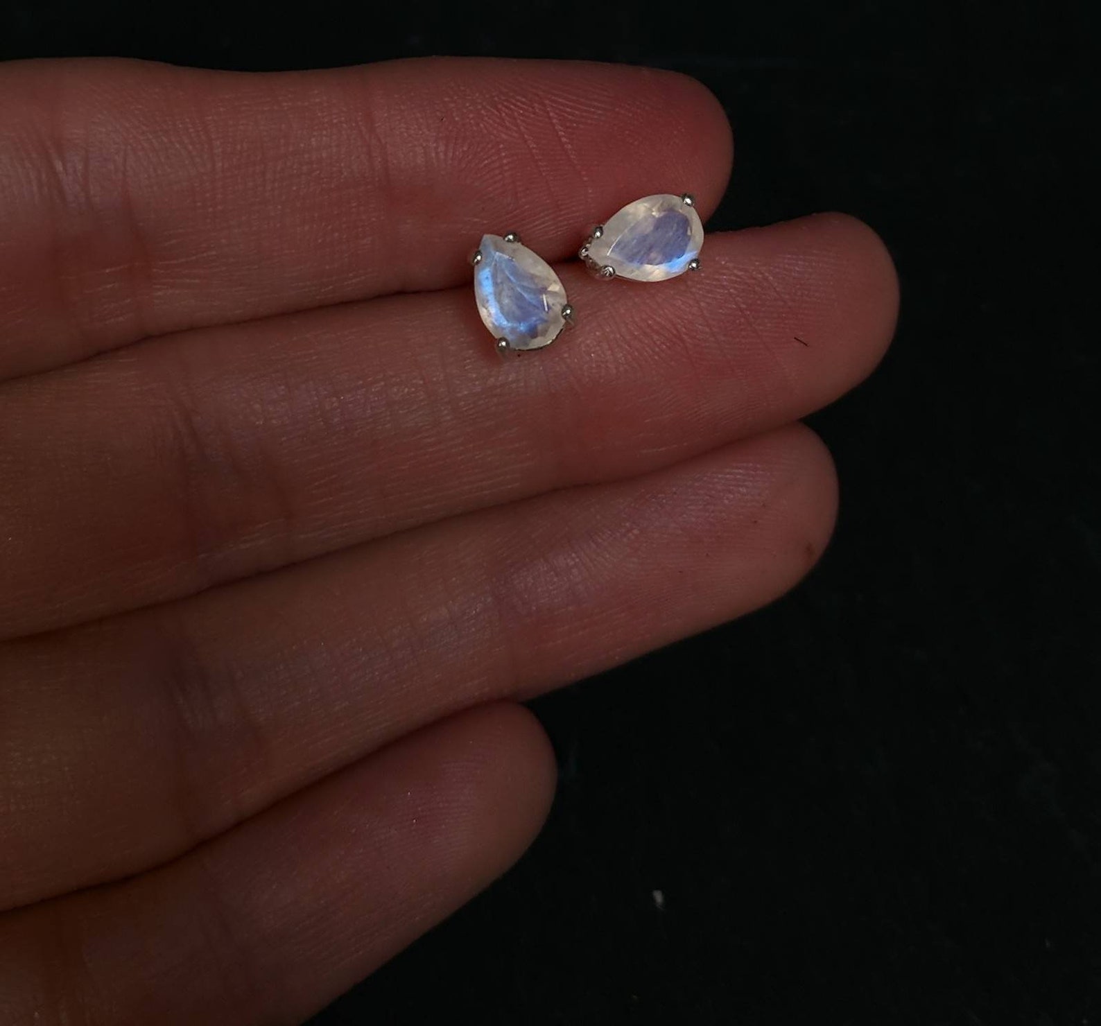 Teardrop Moonstone Earrings, Teardrop Rainbow Moonstone Studs, Pear ...