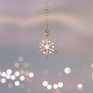 Snowflake and Opal Necklace Dainty Snowflake Necklace With - Etsy